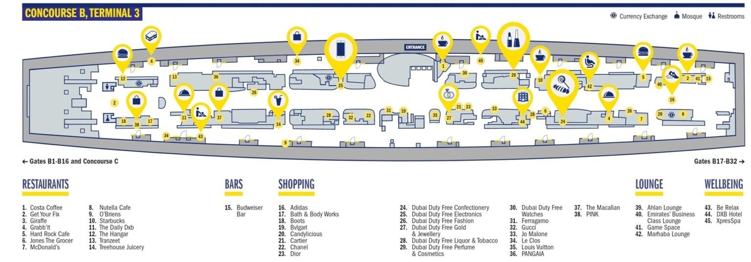 Dubai Terminal 3 Map | Concourse A, B & C | Dubai Bookers