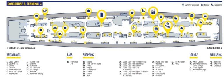 Dubai Terminal 3 Map | Concourse A, B & C